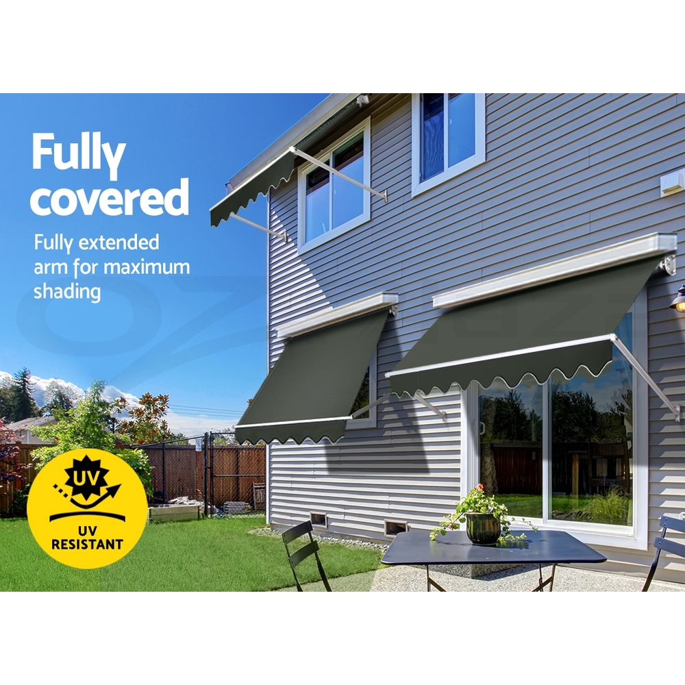 Instahut Window Fixed Pivot Arm Awning Outdoor Blinds Retractable ...
