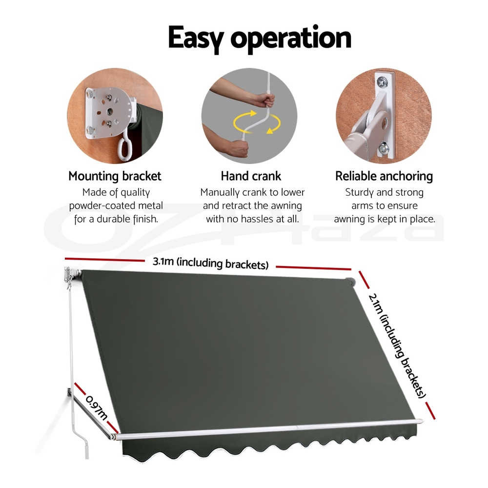 Instahut Window Fixed Pivot Arm Awning Outdoor Blinds Retractable ...