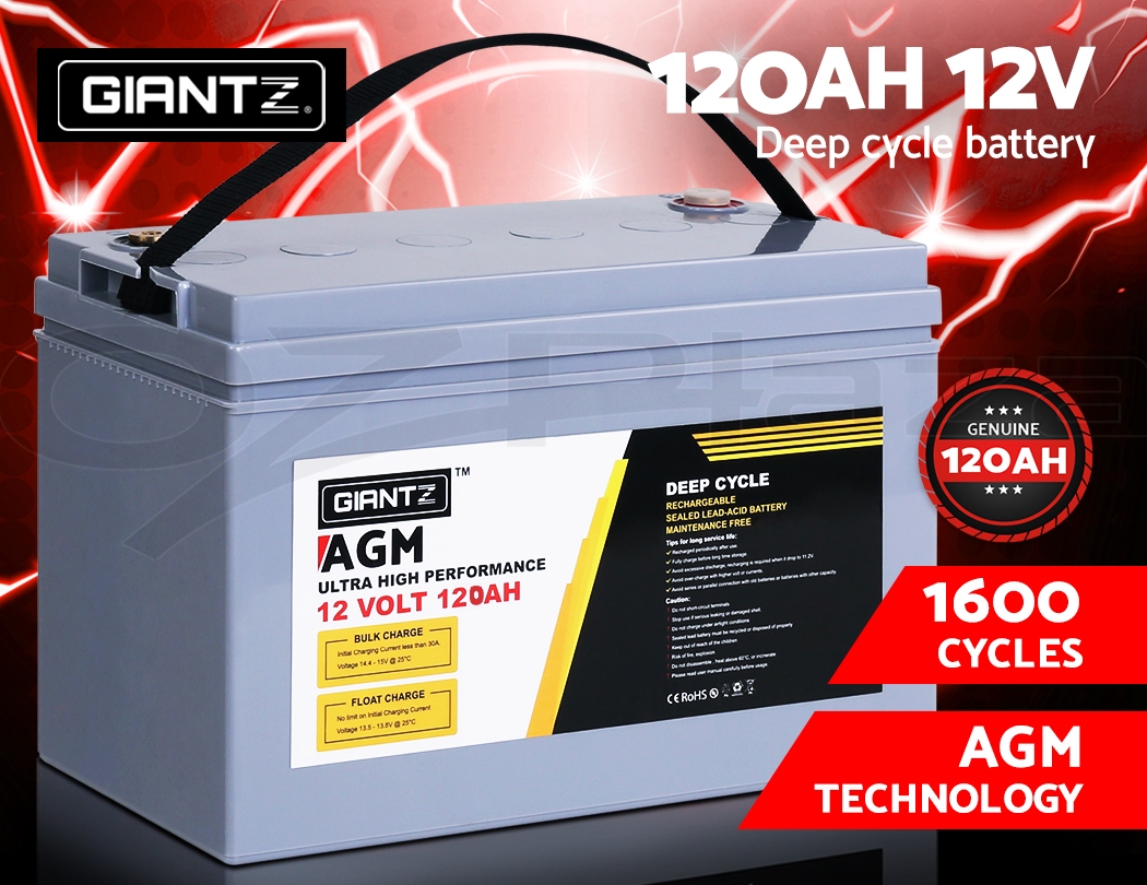 GIANTZ 120Ah Deep Cycle Battery 12V AGM Marine Sealed Power Portable ...