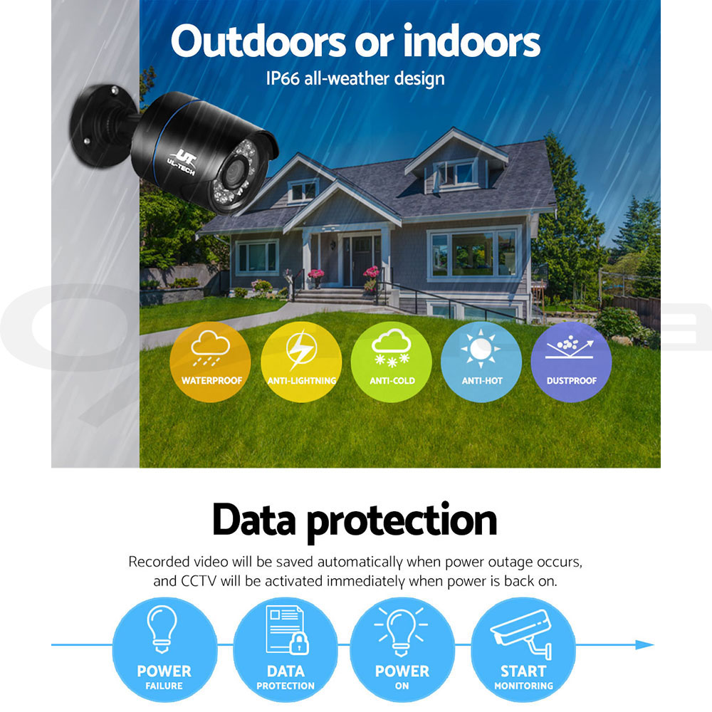 UL-tech CCTV Home System Security Camera 8CH DVR HD Outdoor IP Day ...