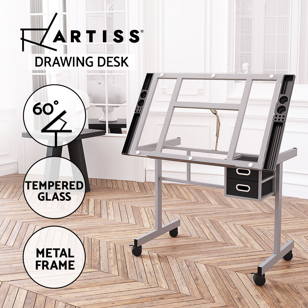 Artiss Drawing Desk Drafting Table Set With Stool Tilt Art Craft Black ...
