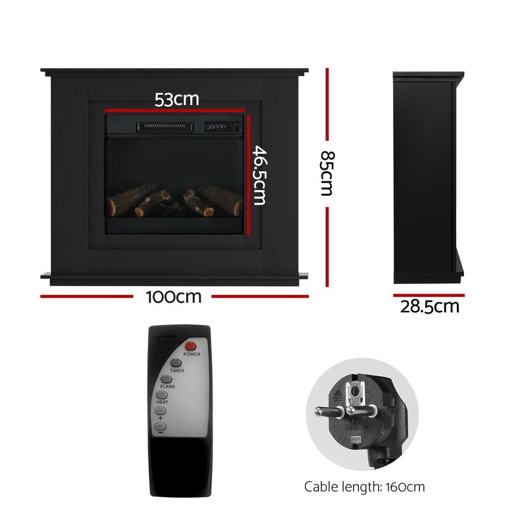Devanti 2000W Electric Fireplace Mantel Fire Heater 3D Log Flame Effect ...