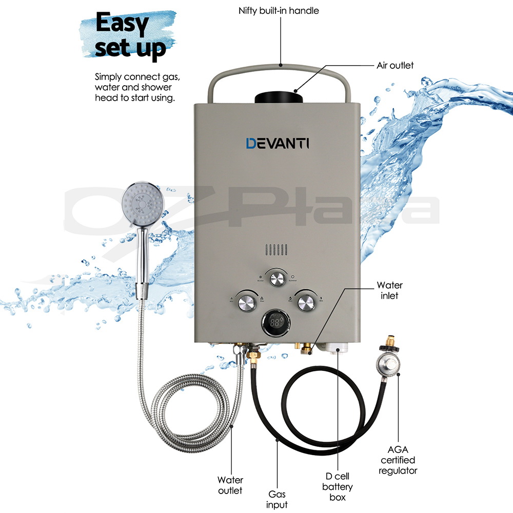 Devanti Instant Gas Hot Water System Heater Portable Shower LPG Caravan ...