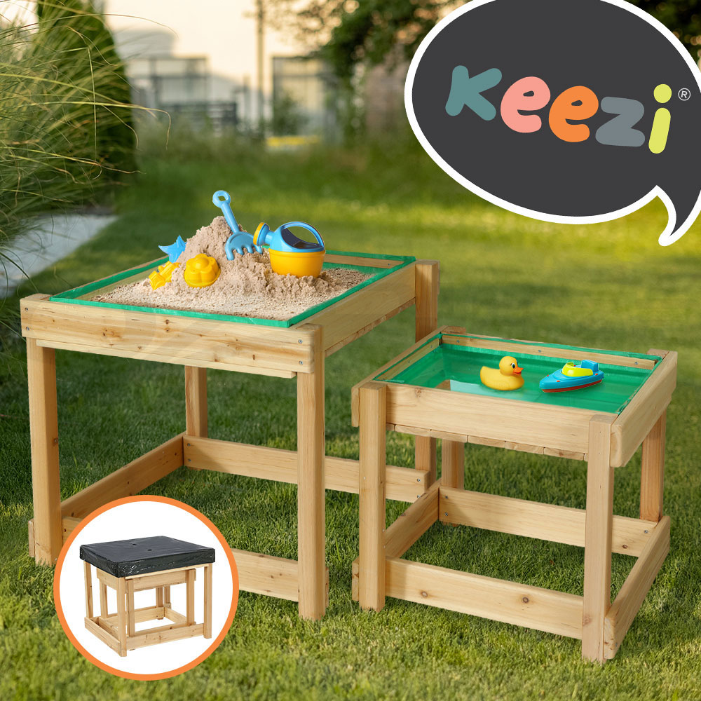 Keezi Kids Sandpit Outdoor Toys Wooden Sand Pit Play Box Canopy ...