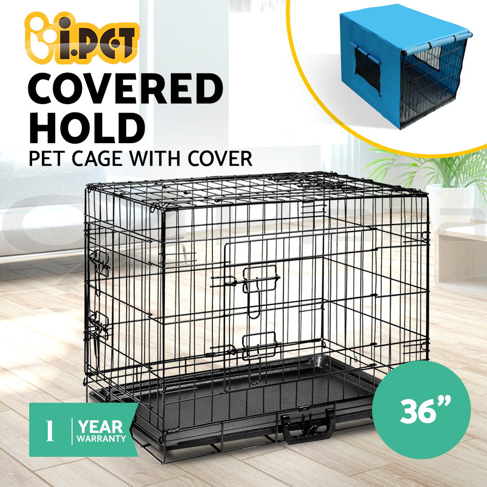 i.Pet Dog Cage Crate Kennel Cat Collapsible Metal Cages 24"~ 48 ...