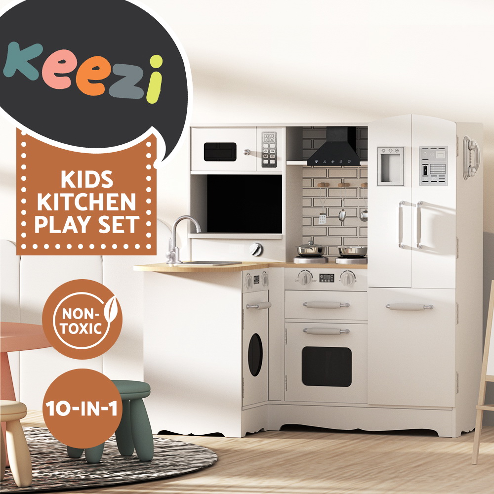 Keezi Kids Kitchen Set Pretend Play Wooden Toys Cooking Childrens ...