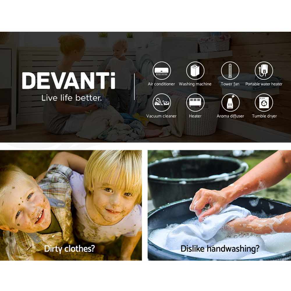 Devanti Mini Washing Machine Portable Twin Tub Caravan Camping Top Load ...