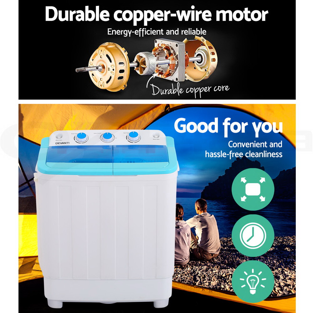 Devanti Mini Washing Machine Portable Twin Tub Caravan Camping Top Load ...