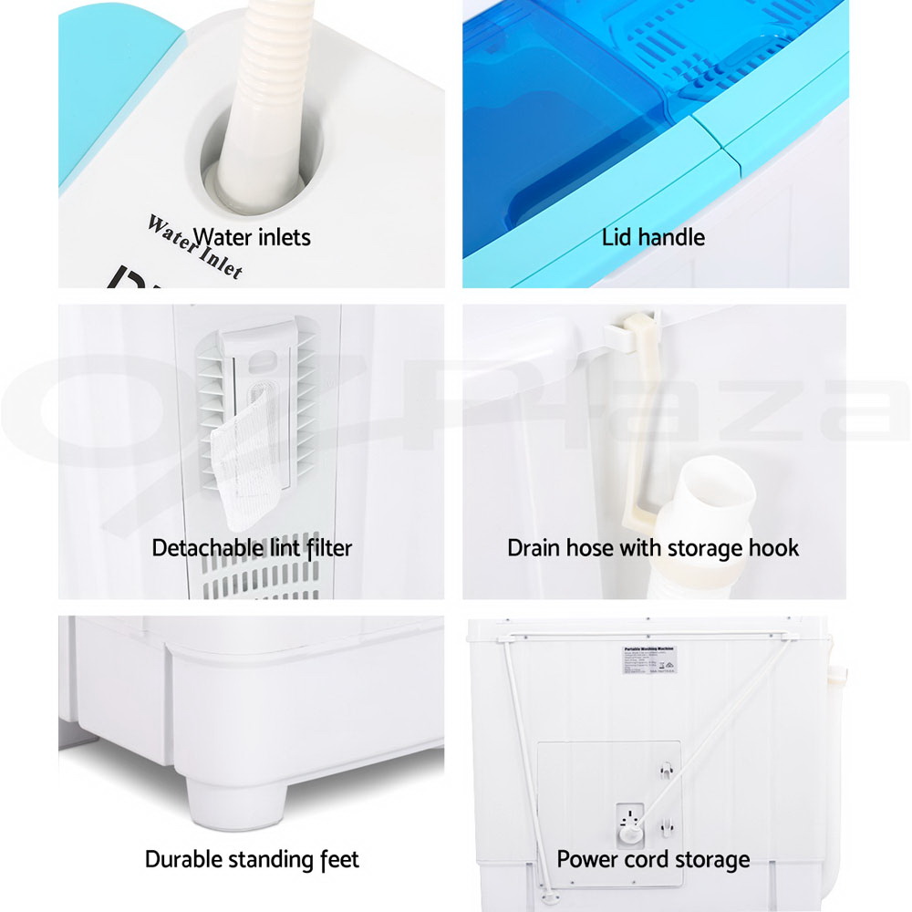 Devanti Mini Washing Machine Portable Twin Tub Caravan Camping Top Load ...