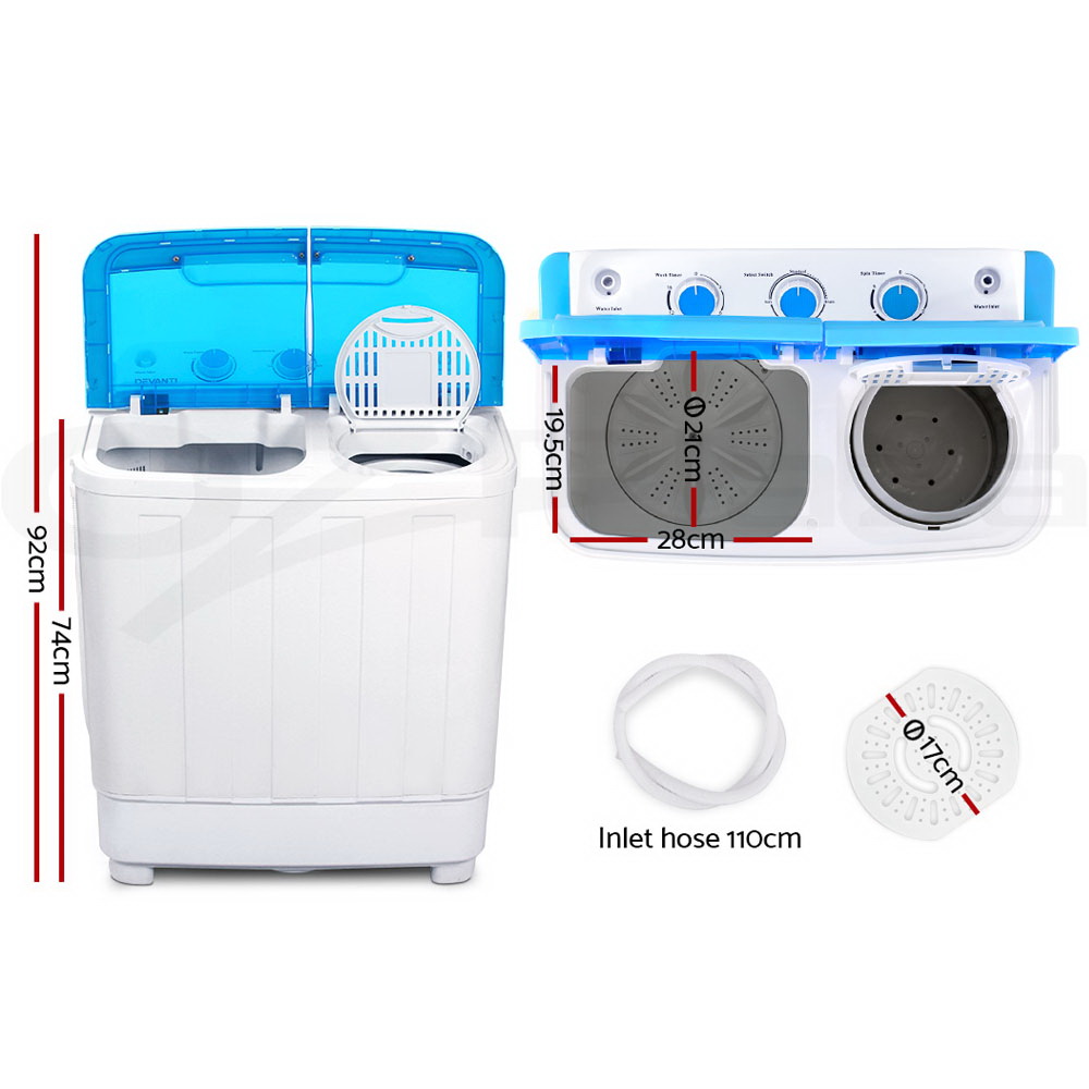 Devanti Mini Washing Machine Portable Twin Tub Caravan Camping Top Load ...