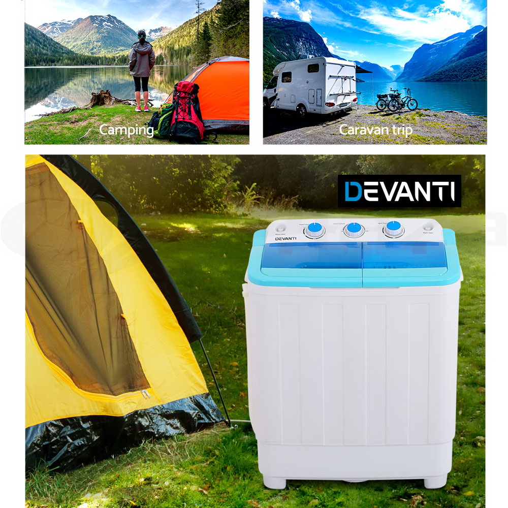 Devanti Mini Washing Machine Portable Twin Tub Caravan Camping Top Load ...