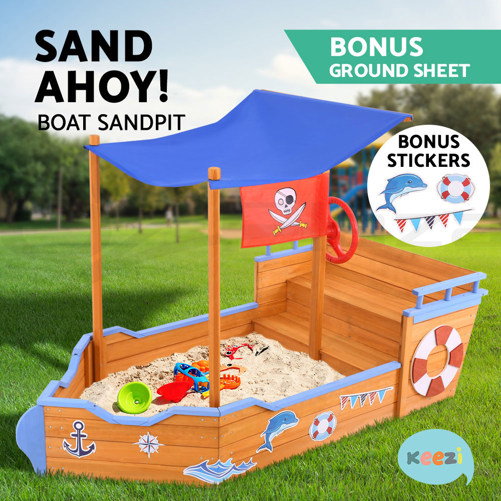 Keezi Kids Sandpit Outdoor Toys Beach Sand Pit Toy Box Play Set With ...