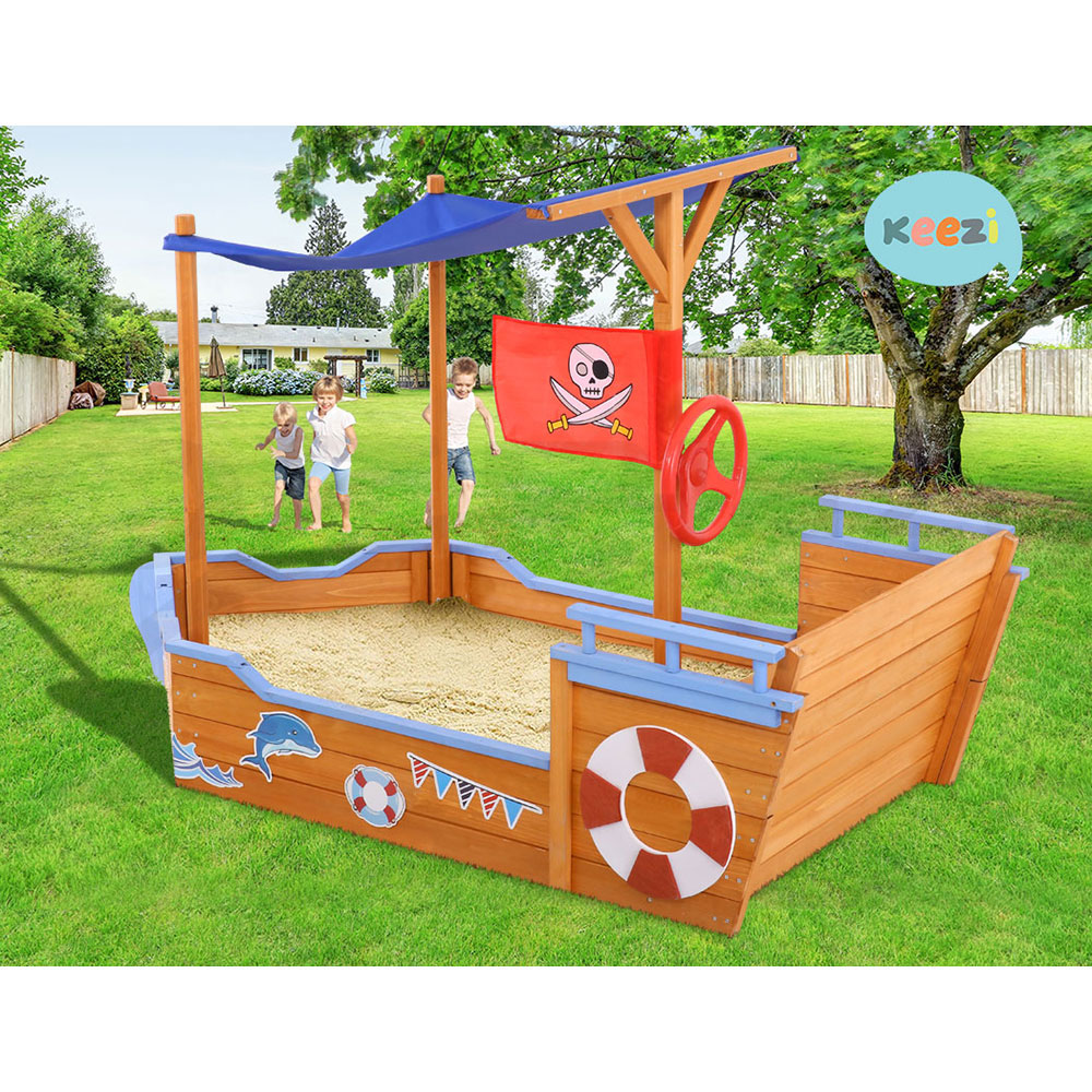 Keezi Kids Sandpit Outdoor Toys Beach Sand Pit Toy Box Play Set With ...