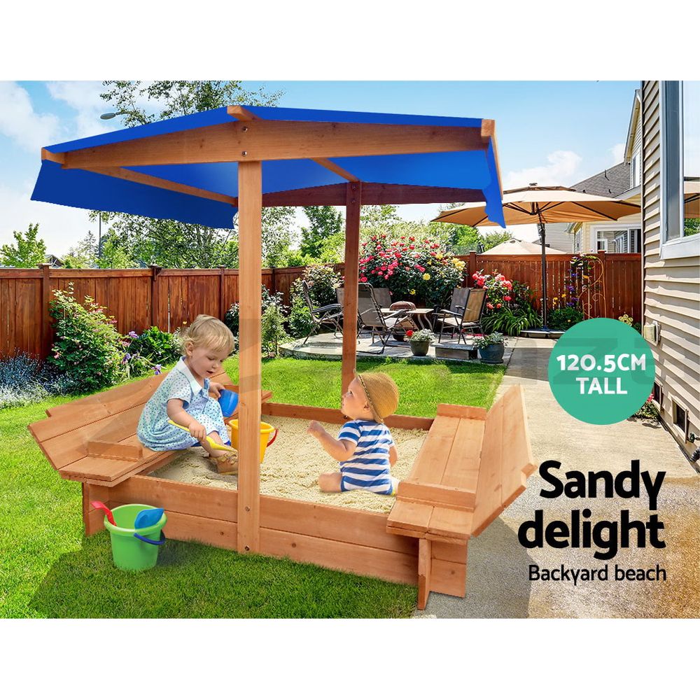 Keezi Kids Sandpit Outdoor Toys Beach Sand Pit Toy Box Play Set With ...