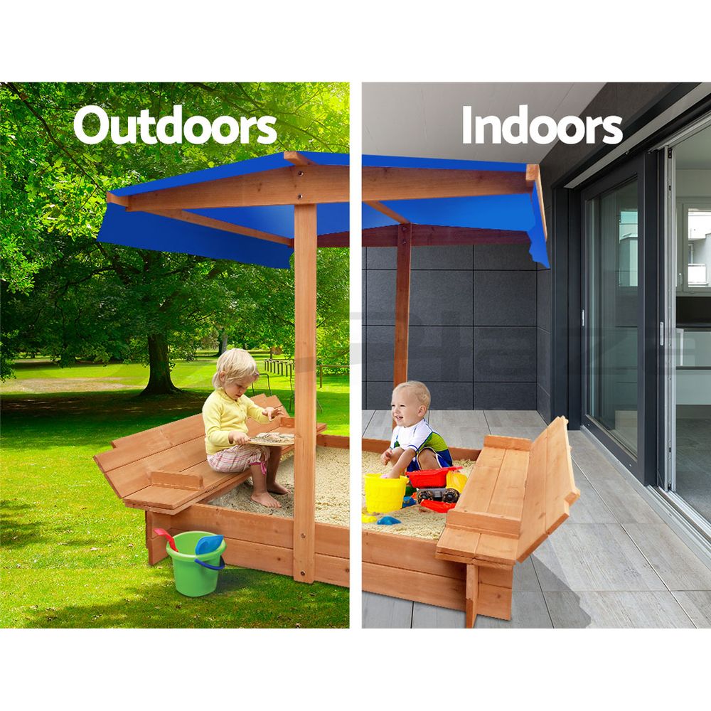Keezi Kids Sandpit Outdoor Toys Beach Sand Pit Toy Box Play Set With ...