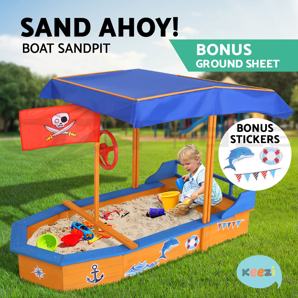Keezi Kids Sandpit Outdoor Toys Beach Sand Pit Toy Box Play Set With ...