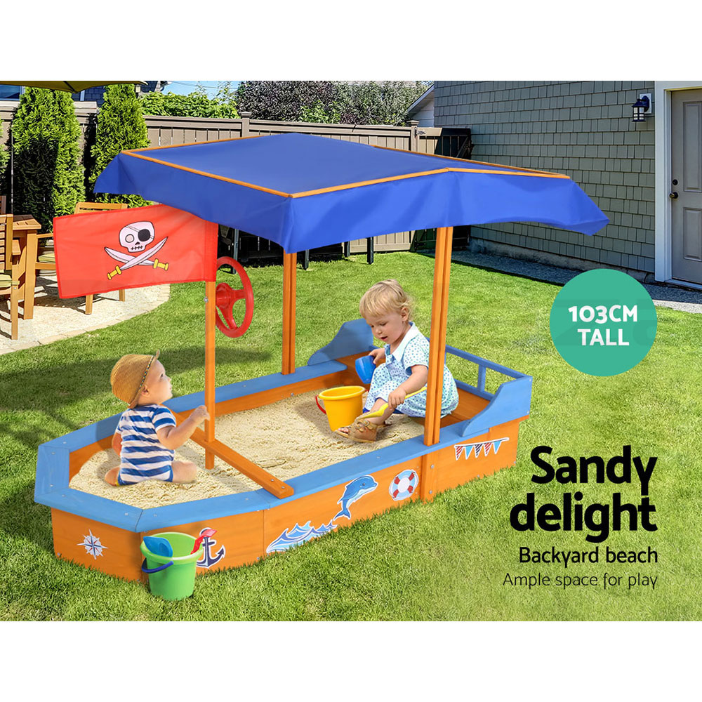 Keezi Kids Sandpit Outdoor Toys Beach Sand Pit Toy Box Play Set With ...
