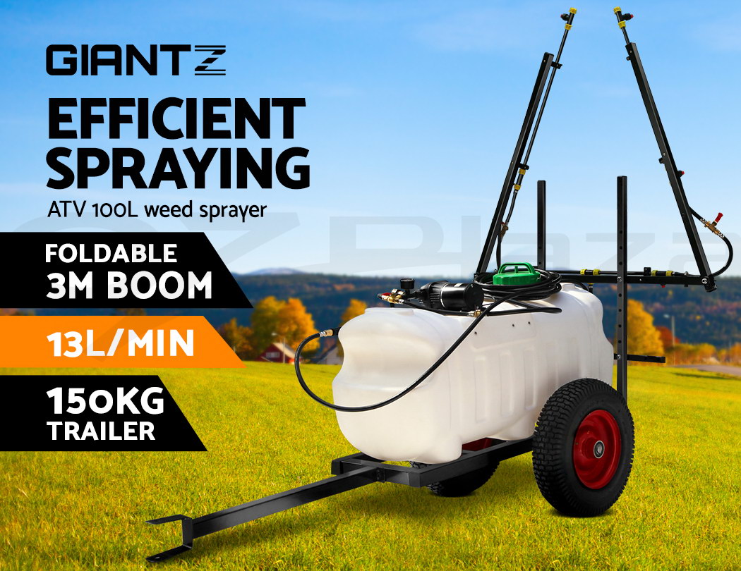 Giantz 100L ATV WEED SPRAYER 3M Boom Trailer SPOT SPRAY TANKS Garden ...