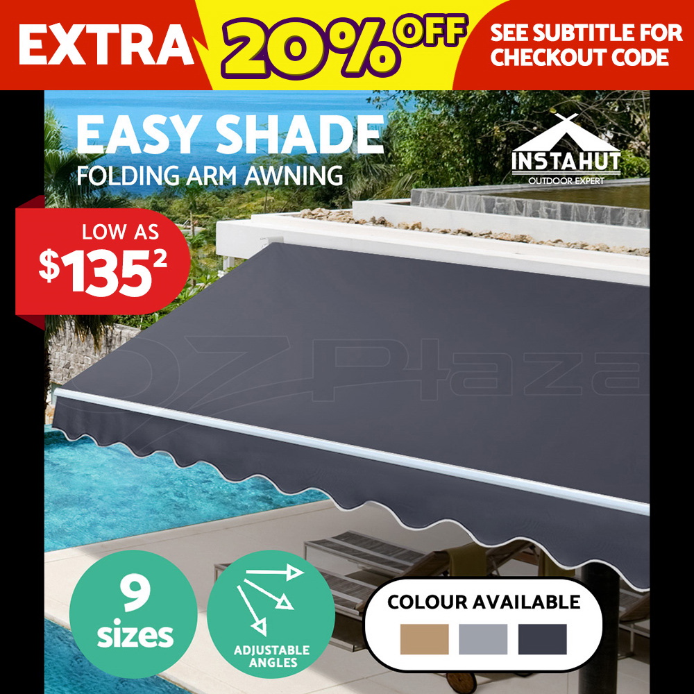 Instahut Outdoor Folding Arm Awning Retractable Sunshade Canopy Grey 9 ...