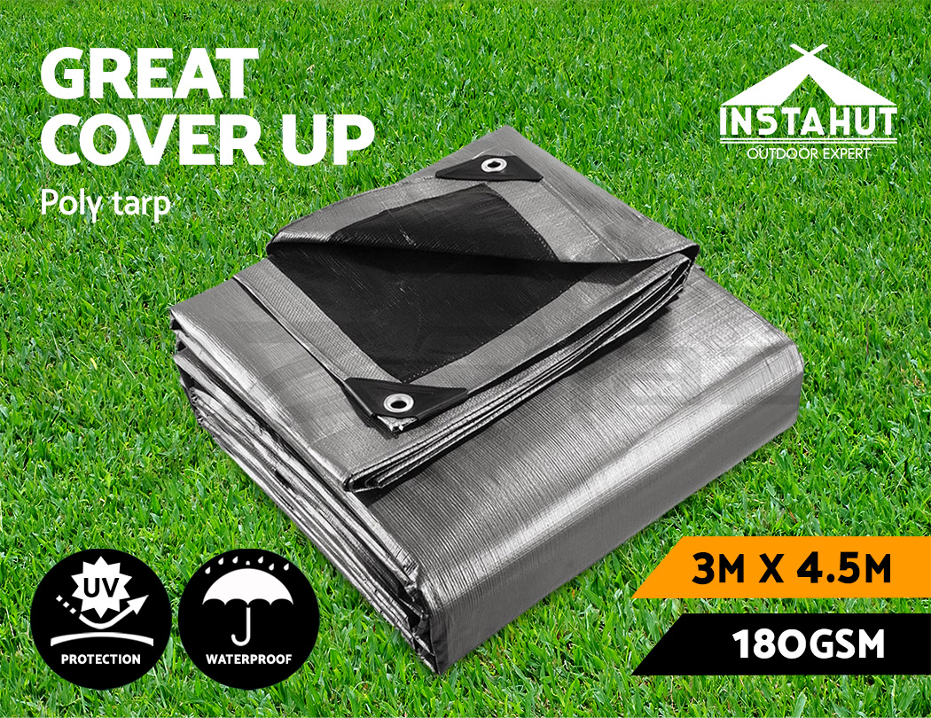Instahut Tarpaulin Tarp 3x4.5m Camping Tarps Poly Heavy Duty Cover ...