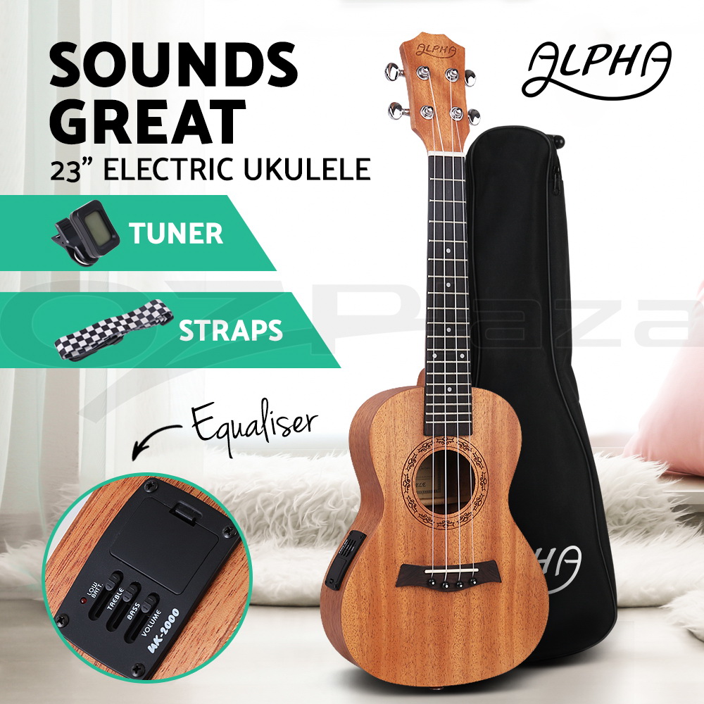Alpha 23" Inch Concert Ukulele Mahogany Ukuleles Uke w/ EQ Tuner Carry Bag | eBay